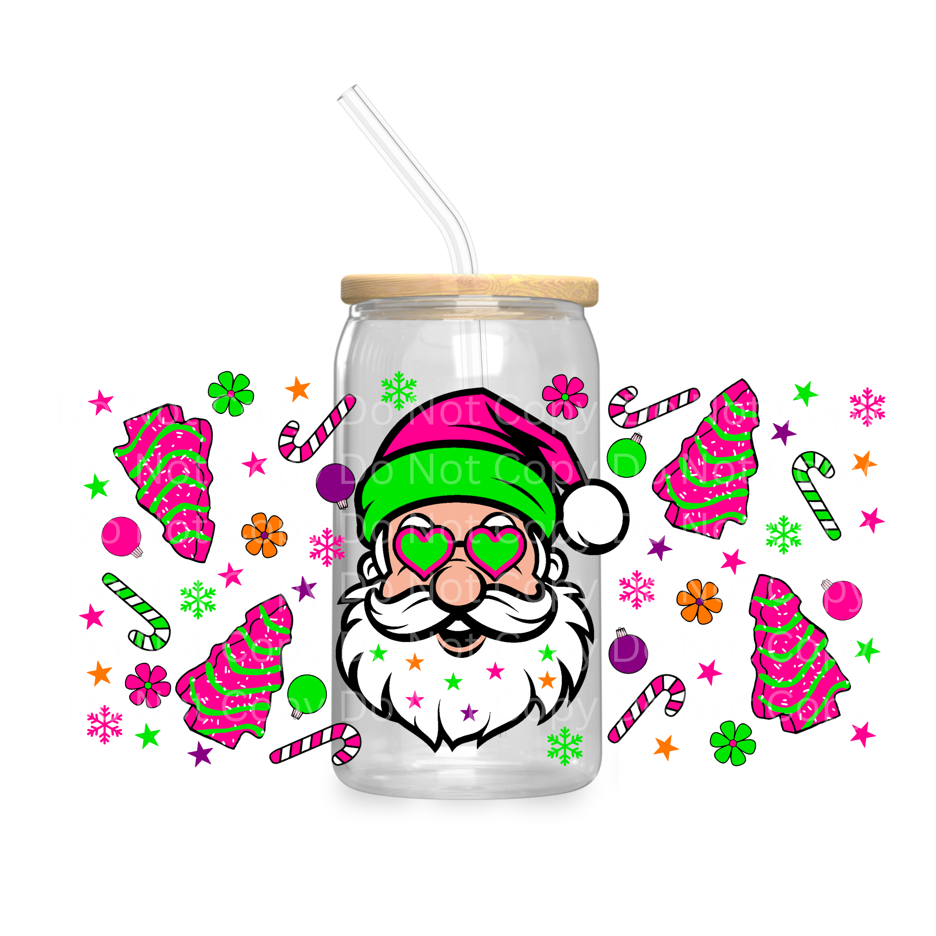 Hot Pink Santa & Cakes - UV DTF 16 oz Cup Wrap – Curly Vine Design Co
