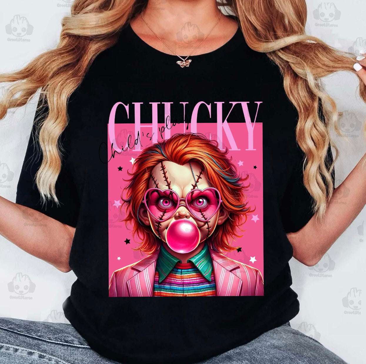 Chucky Pink Bubble DTF transfer – Curly Vine Design Co