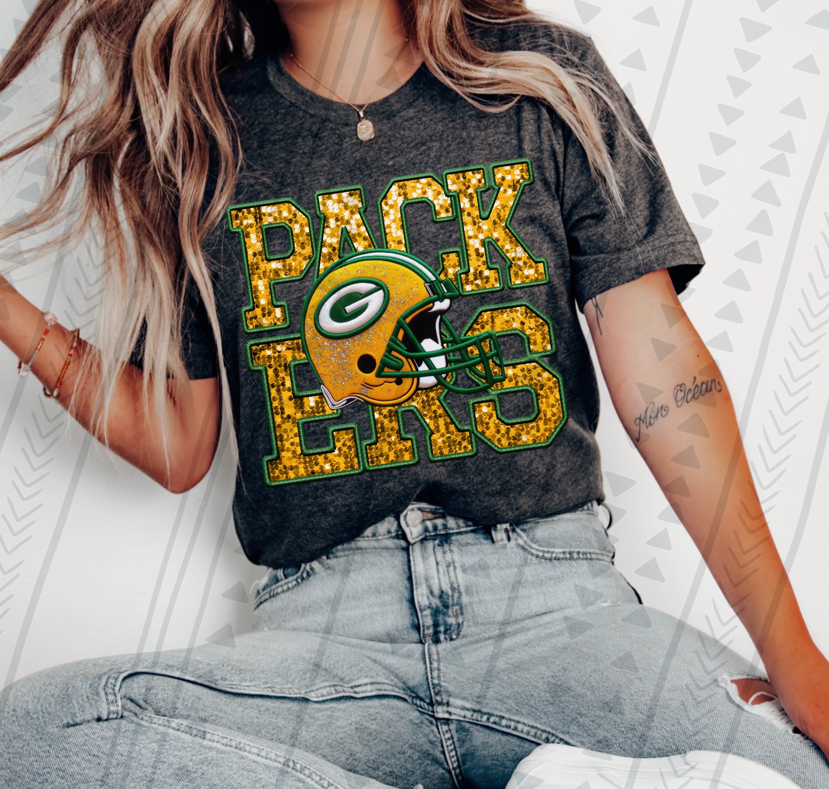 Green Bay Packers faux glitter DTF transfer – Curly Vine Design Co