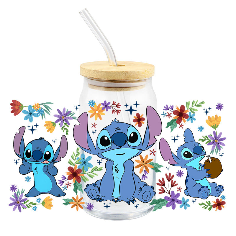 Floral Blue Alien - UV DTF 16 oz Cup Wrap – Curly Vine Design Co